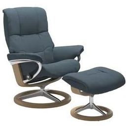 Relaxsessel stressless "Mayfair" Sessel Gr. ROHLEDER Stoff Q2 FARON, Signature Base Eiche, Relaxfunktion-Drehfunktion-PlusTMSystem-Gleitsystem-BalanceAdaptTM, B/H/T: 92cm x 103cm x 79cm, blau (petrol q2 faron) mit Hocker, Signature Base, Größe S, M & L, Gestell Eiche