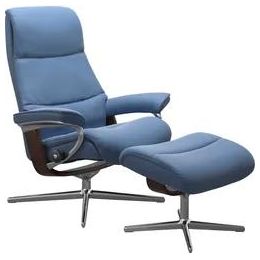 Relaxsessel stressless "View" Sessel Gr. Leder BATICK, Cross Base, Rela x funktion-Drehfunktion-PlusTMSystem-Gleitsystem-BalanceAdaptTM, B/H/T: 78cm x 108cm x 78cm, blau (lazuli blau) mit Cross Base, Größe S, M & L, Holzakzent Braun