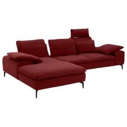 Ecksofa W.Schillig "valentinoo" Sofas Gr. B/H/T: 299cm x 83cm x 178cm, Longlife Xtra-Leder Z59, Longchair links, mit Sitztiefenverstellung, rot (ruby red z59) inklusive Hocker, mit Sitztiefenverstellung, Breite 299 cm