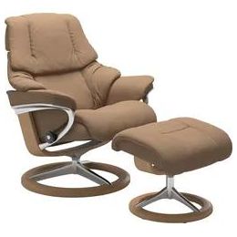 Relaxsessel stressless "Reno" Sessel Gr. Microfaser DINAMICA, Signature Base Eiche, Relaxfunktion-Drehfunktion-PlusTMSystem-Gleitsystem-BalanceAdaptTM, B/H/T: 79cm x 99cm x 75cm, braun (sand dinamica) mit Hocker, Signature Base, Größe S, M & L, Gestell Eiche