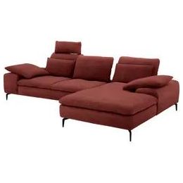 Ecksofa W.Schillig "valentinoo" Sofas Gr. B/H/T: 299cm x 83cm x 178cm, Chenille-Flachgewebe R66, Longchair rechts, mit Sitztiefenverstellung, rot (red r66) inklusive Hocker, mit Sitztiefenverstellung, Breite 299 cm