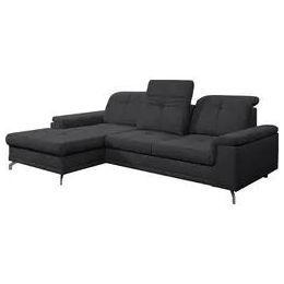 Ecksofa WERK2 "Meran L-Form" Sofas Gr. B/H/T: 270cm x 104cm x 170cm, Struktur weich, Recamiere links, Schlaffunktion, Bettkasten, verstellbare Kopfteile, Sitztiefenverstellung, grau (anthrazit) Schlafsofa mit Sitztiefenverstellung & verstellbaren Kopfteilen