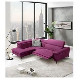 Ecksofa Egoitaliano "Martine" Sofas Gr. B/H/T: 272cm x 96cm x 203cm, Luxus-Microfaser BLUSH, Ottomane links, mit elektrischer Relaxfunktion-mit manueller Kopfteilverstellung, pink (fuchsia) mit Ottomane, elektrischer Relaxfunktion und Kopfteilverstellung