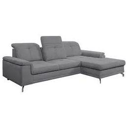 Ecksofa WERK2 "Meran L-Form" Sofas Gr. B/H/T: 270cm x 104cm x 170cm, Struktur weich, Recamiere rechts, Schlaffunktion, Bettkasten, verstellbare Kopfteile, Sitztiefenverstellung, grau Schlafsofa mit Sitztiefenverstellung & verstellbaren Kopfteilen