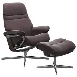 Relaxsessel stressless "Sunrise" Sessel Gr. Material Bezug, Material Gestell, Ausführung / Funktion, Maße B/H/T, rot (bordeaux) mit Hocker, Cross Base, Größe S, M & L, Holzakzent Wenge