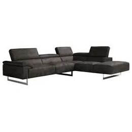 Ecksofa Egoitaliano "Malika" Sofas Gr. B/H/T: 300cm x 94cm x 107cm, Luxus-Microfaser Lederoptik, Ottomane rechts, mit Kopfteilverstellung, grau (smoke) mit Ottomane, inkl. Kopfteilverstellung und chromfarbenen Metallfüßen