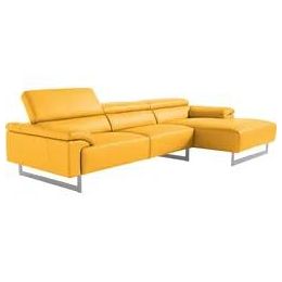 Ecksofa Egoitaliano "Malika, L-Form" Sofas Gr. B/H/T: 287cm x 94cm x 165cm, Leder BULL, Recamiere rechts, mit Kopfteilverstellung, gelb mit Recamiere, inkl. Kopfteilverstellung und chromfarbenen Metallfüßen