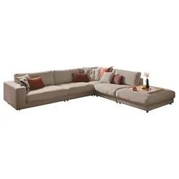 Ecksofa 3C Candy "Enisa II L-Form" Sofas Gr. B/H/T: 365cm x 86cm x 322cm, Samtoptik, langer Schenkel links, beige (sand) incl. 3 Flatterkissen, wahlweise mit Flecken-Schutz-Bezug Easy care