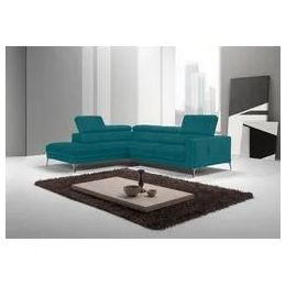 Ecksofa Egoitaliano "Claudie, Designsofa mit extrakomfortablem Sitzkomfort" Sofas Gr. B/H/T: 268cm x 97cm x 226cm, Luxus-Microfaser BLUSH, Recamiere links, mit Kopfteilverstellung, blau (teal) Inkl. Kopfteilverstellung, L-Form