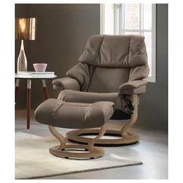 Relaxsessel stressless "Reno" Sessel Gr. Leder BATICK, Classic Base Eiche-M, Relaxfunktion-Drehfunktion-PlusTMSystem-Gleitsystem, B/H/T: 79cm x 98cm x 75cm, braun (mole batick) mit Hocker, Classic Base, Größe S, M & L, Gestell Eiche