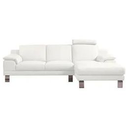 Ecksofa Egoitaliano "Shakira, Design und super Sitzkomfort auf hohem Niveau, tolle Details" Sofas Gr. B/H/T: 236cm x 84cm x 152cm, Leder BULL, Recamiere rechts, weiß mit Recamiere, L-Form, edle Füße