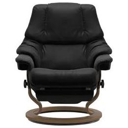 Relaxsessel stressless "Reno" Sessel Gr. Leder BATICK, PowerTM Leg & Back-Classic Base Eiche-L, B/H/T: 88cm x 98cm x 77cm, schwarz (black batick) elektrisch verstellbar, optional 2-motorisch, Größe M & L