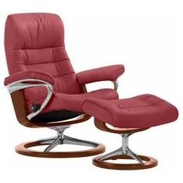 Relaxsessel stressless "Opal" Sessel Gr. Leder PALOMA, Signature Base Braun, B/H/T: 81cm x 100cm x 73cm, rot (cherry) mit Hocker, Signature Base, Größe L, Schlaffunktion