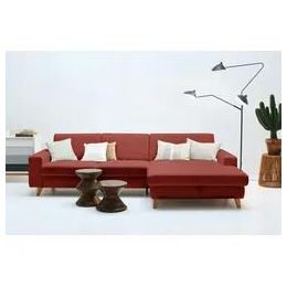 Ecksofa Tom Tailor HOME "Nordic Shift Pure" Sofas Gr. B/H/T: 308cm x 86cm x 180cm, Bouclé SCO, Recamiere rechts, ohne Bettfunktion und Bettkasten, rot (cranberry sco 97) wahlweise mit Bettfunktion und Bettkasten