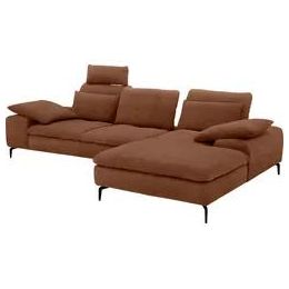 Ecksofa W.Schillig "valentinoo, Designsofa, bequem, elegant und zeitlos, L-Form", braun (copper r66), B:299cm H:83cm T:178cm, Chenille-Flachgewebe R66 (85% Polyester, 15% Nylon), Sofas, inklusive Hocker, mit Sitztiefenverstellung, Breite 299 cm