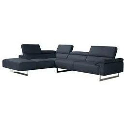 Ecksofa Egoitaliano "Malika" Sofas Gr. B/H/T: 300cm x 94cm x 107cm, Leder BULL, Ottomane links, mit Kopfteilverstellung, grau (smoke) mit Ottomane, inkl. Kopfteilverstellung und chromfarbenen Metallfüßen