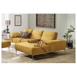 Ecksofa W.Schillig "run" Sofas Gr. B/H/T: 299cm x 88cm x 178cm, Longlife Xtra-Leder Z73, Recamiere rechts, mit Sitztiefenverstellung, gelb (sunrise z73) mit elegantem Holzsockel, Füße in Silber matt, Breite 299 cm