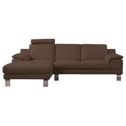 Ecksofa Egoitaliano "Shakira, Design und super Sitzkomfort auf hohem Niveau, tolle Details" Sofas Gr. B/H/T: 236cm x 84cm x 152cm, Leder BULL, Recamiere links, braun (chocolate) mit Recamiere, L-Form, edle Füße