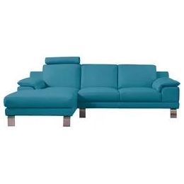 Ecksofa Egoitaliano "Shakira, Design und super Sitzkomfort auf hohem Niveau, tolle Details" Sofas Gr. B/H/T: 236cm x 84cm x 152cm, Leder BULL, Recamiere links, blau (türkis) mit Recamiere, L-Form, edle Füße