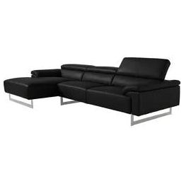 Ecksofa Egoitaliano "Malika, L-Form" Sofas Gr. B/H/T: 287cm x 94cm x 165cm, Leder BULL, Recamiere links, mit Kopfteilverstellung, grau (smoke) mit Recamiere, inkl. Kopfteilverstellung und chromfarbenen Metallfüßen