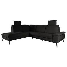 Ecksofa Alina Sofas Gr. B/H/T: 243cm x 118cm x 210cm, Struktur GBA, Ottomane links, mit Relaxfunktion und Armlehnenverstellung, schwarz (schwarz gba 10) inkl. Kopfstützen, wahlweise mit Relaxfunktion, Breite: 243 cm