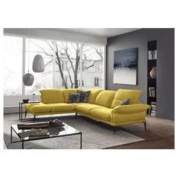 Ecksofa W.Schillig "sherry" Sofas Gr. B/H/T: 302cm x 81cm x 230cm, Longlife Xtra-Leder Z69, Ottomane links, ohne Kopfteilverstellung-ohne Armlehnenverstellung, gelb (lemon z69) mit Kopfstützenverstellung, Winkelfüße in Schwarz, Breite 302 cm