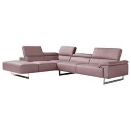 Ecksofa Egoitaliano "Malika" Sofas Gr. B/H/T: 300cm x 94cm x 107cm, Leder BULL, Ottomane links, mit Kopfteilverstellung, beige (safari) mit Ottomane, inkl. Kopfteilverstellung und chromfarbenen Metallfüßen