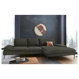 Ecksofa W.Schillig "enjoy&MORE" Sofas Gr. B/H/T: 340cm x 87cm x 185cm, Chenille-Flachgewebe R66, Recamiere rechts, mit Kopfteilverstellung-mit Armlehnenverstellung-mit Sitztiefenverstellung, grün (hunter r66) Sitztiefenverstellung, Füße schwarz pulverbeschichtet, Breite 340 cm