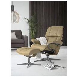 Relaxsessel stressless "Reno" Sessel Gr. Leder PALOMA, Cross Base Eiche-M, Relaxfunktion-Drehfunktion-PlusTMSystem-Gleitsystem-BalanceAdaptTM, B/H/T: 83cm x 100cm x 76cm, beige (sand paloma) mit Hocker, Cross Base, Größe S, M & L, Holzakzent Eiche