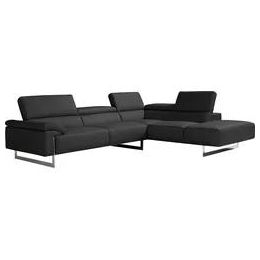 Ecksofa Egoitaliano "Malika" Sofas Gr. B/H/T: 300cm x 94cm x 107cm, Leder BULL, Ottomane rechts, mit Kopfteilverstellung, schwarz mit Ottomane, inkl. Kopfteilverstellung und chromfarbenen Metallfüßen