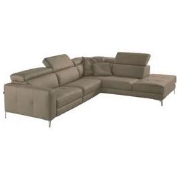 Ecksofa Egoitaliano "Matt, hoher Sitzkomfort und aufwendige Detailverarbeitung, L-Form" Sofas Gr. B/H/T: 285cm x 100cm x 221cm, Leder BULL, Ottomane rechts, grau (taupe) mit Ottomane, inkl. verstellbarer Kopfteile zum Relaxen