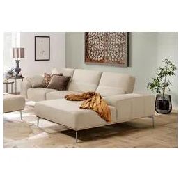 Ecksofa W.Schillig "run" Sofas Gr. B/H/T: 319cm x 88cm x 178cm, Longlife Xtra-Leder Z73, Recamiere rechts, mit Sitztiefenverstellung, beige (elfenbein z73) mit elegantem Holzsockel, Füße in Chrom glänzend, Breite 319 cm