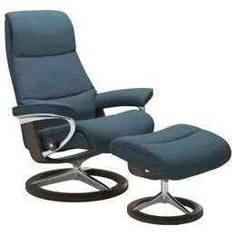 Relaxsessel stressless "View" Sessel Gr. ROHLEDER Stoff Q2 FARON, Cross Base Wenge, Relaxfunktion-Drehfunktion-PlusTMSystem-Gleitsystem-BalanceAdaptTM, B/H/T: 82cm x 109cm x 81cm, blau (petrol q2 faron) mit Signature Base, Größe M,Gestell Wenge