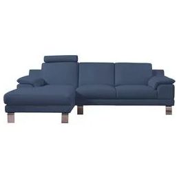 Ecksofa Egoitaliano "Shakira, Design und super Sitzkomfort auf hohem Niveau, tolle Details" Sofas Gr. B/H/T: 236cm x 84cm x 152cm, Leder BULL, Recamiere links, blau (ozeanblau) mit Recamiere, L-Form, edle Füße