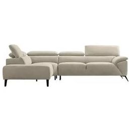 Ecksofa NICOLETTI HOME Sofas Gr. B/H/T: 287cm x 72cm x 227cm, Struktur weich, Ottomane links, beige Breite 287 cm, verstellbare Kopfstütze, Ottomane links oder rechts