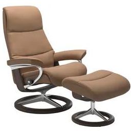 Relaxsessel stressless "View" Sessel Gr. Leder BATICK, Cross Base Wenge, Relaxfunktion-Drehfunktion-PlusTMSystem-Gleitsystem-BalanceAdaptTM, B/H/T: 82cm x 109cm x 81cm, braun (latte batick) mit Signature Base, Größe M,Gestell Wenge