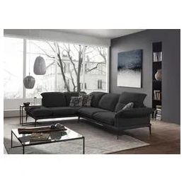 Ecksofa W.Schillig "sherry" Sofas Gr. B/H/T: 302cm x 81cm x 230cm, Flachgewebe W82, Ottomane links, ohne Kopfteilverstellung-mit Armlehnenverstellung, schwarz (midnight w82) mit Kopfstützenverstellung, Winkelfüße in Schwarz, Breite 302 cm