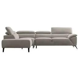 Ecksofa NICOLETTI HOME Sofas Gr. B/H/T: 287cm x 72cm x 227cm, Struktur weich, Ottomane links, beige (cement) Breite 287 cm, verstellbare Kopfstütze, Ottomane links oder rechts