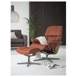 Relaxsessel stressless "Reno" Sessel Gr. Leder PALOMA, Cross Base Eiche-S, Relaxfunktion-Drehfunktion-PlusTMSystem-Gleitsystem-BalanceAdaptTM, B/H/T: 79cm x 99cm x 75cm, rot (henna paloma) mit Hocker, Cross Base, Größe S, M & L, Holzakzent Eiche