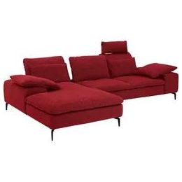 Ecksofa W.Schillig "valentinoo" Sofas Gr. B/H/T: 299cm x 83cm x 178cm, ROHLEDER Jacquard-Flachgewebe Q2 W60, Longchair links, mit Sitztiefenverstellung, rot (rot w60) inklusive Hocker, mit Sitztiefenverstellung, Breite 299 cm