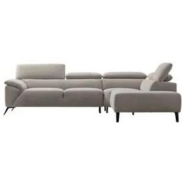 Ecksofa NICOLETTI HOME Sofas Gr. B/H/T: 287cm x 72cm x 227cm, Struktur weich, Ottomane rechts, beige (cement) Breite 287 cm, verstellbare Kopfstütze, Ottomane links oder rechts