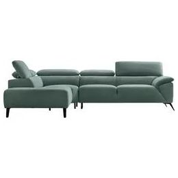 Ecksofa NICOLETTI HOME Sofas Gr. B/H/T: 287cm x 72cm x 227cm, Struktur weich, Ottomane links, grün (bottle) Breite 287 cm, verstellbare Kopfstütze, Ottomane links oder rechts