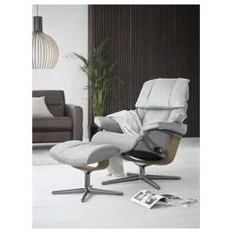 Relaxsessel stressless "Reno" Sessel Gr. ROHLEDER Stoff Q2 FARON, Cross Base Eiche, Relaxfunktion-Drehfunktion-PlusTMSystem-Gleitsystem-BalanceAdaptTM, B/H/T: 92cm x 100cm x 80cm, grau (light q2 faron) mit Hocker, Cross Base, Größe S, M & L, Holzakzent Eiche