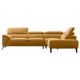 Ecksofa NICOLETTI HOME Sofas Gr. B/H/T: 287cm x 72cm x 227cm, Struktur weich, Ottomane rechts, gelb (mostaza) Breite 287 cm, verstellbare Kopfstütze, Ottomane links oder rechts