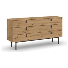 Kommode Rauch "Evela" Sideboards Gr. B/H/T: 160cm x 81cm x 42cm, 6 St., braun (eiche artisan) mit 6 Schubkästen und Gestell in Graphit