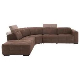 Ecksofa Egoitaliano "Sauvanne" Sofas Gr. B/H/T: 300cm x 100cm x 274cm, Luxus-Microfaser Lederoptik, Ottomane links, Ohne elektrische Relaxfunktion, braun (mud) wahlweise mit elektrischer Relaxfunktion, Kopfteilverstellung