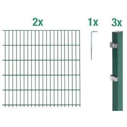 GAH Alberts ALBERTS Doppelstabmattenzaun "Grundset" Zaunelemente Höhe: 80 - 160 cm, Gesamtlänge: 4 - 30 m, zum Einbetonieren Gr. H/L: 80cm x 4 m, Pfosten: 3 St., grün