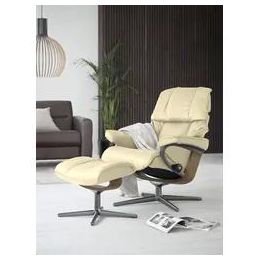 Relaxsessel stressless "Reno" Sessel Gr. Leder PALOMA, Cross Base Eiche-L, Relaxfunktion-Drehfunktion-PlusTMSystem-Gleitsystem-BalanceAdaptTM, B/H/T: 92cm x 100cm x 80cm, beige (vanilla paloma) mit Hocker, Cross Base, Größe S, M & L, Holzakzent Eiche