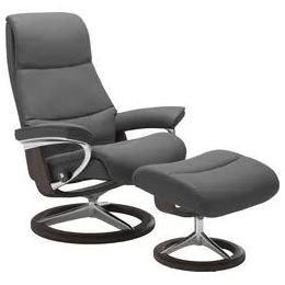 Relaxsessel stressless "View" Sessel Gr. Leder BATICK, Cross Base Wenge, Relaxfunktion-Drehfunktion-PlusTMSystem-Gleitsystem-BalanceAdaptTM, B/H/T: 82cm x 109cm x 81cm, grau (grau batick) mit Signature Base, Größe M,Gestell Wenge