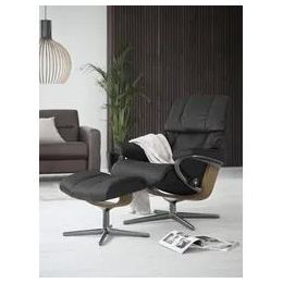 Relaxsessel stressless "Reno" Sessel Gr. Microfaser DINAMICA, Cross Base Eiche-M, Relaxfunktion-Drehfunktion-PlusTMSystem-Gleitsystem-BalanceAdaptTM, B/H/T: 83cm x 100cm x 76cm, grau (charcoal dinamica) mit Hocker, Cross Base, Größe S, M & L, Holzakzent Eiche